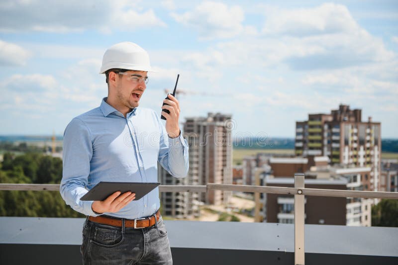 Portrait of an Architect Builder, Professional Foreman at Work Stock ...