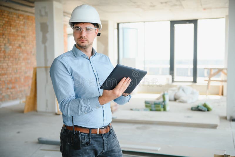 Portrait of an Architect Builder, Professional Foreman at Work Stock ...