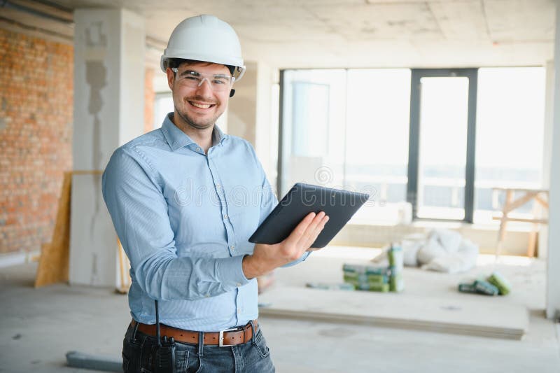 Portrait of an Architect Builder, Professional Foreman at Work Stock ...