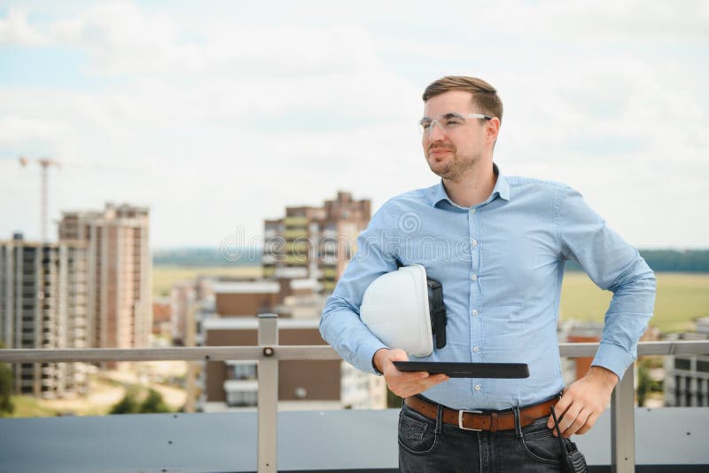 Portrait of an Architect Builder, Professional Foreman at Work Stock ...