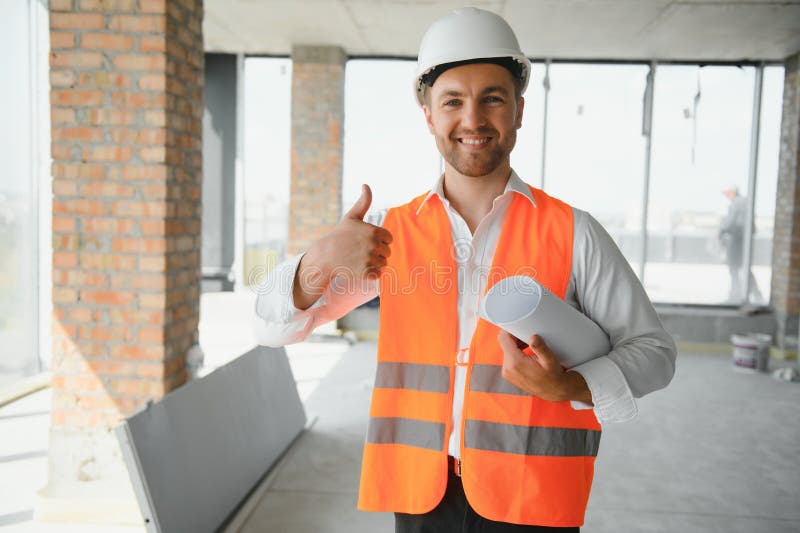 Portrait of an Architect Builder Studying Layout Plan of the Rooms ...