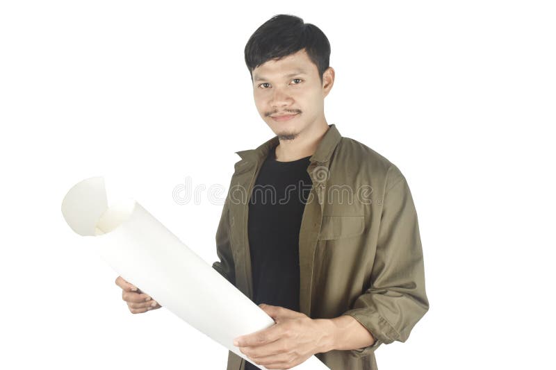 Portrait of Architect Builder Studying Layout Plan of the Rooms ...