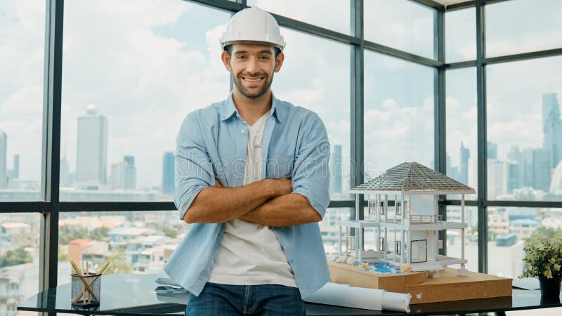 Portrait of Skilled Engineer Smiling at Camera while Crossing Arms ...