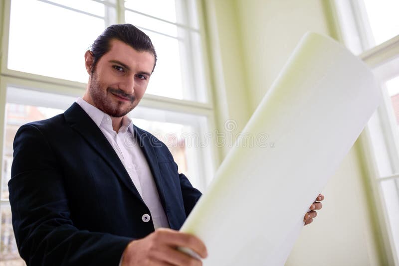 Portrait of Architect Holding Blueprint Stock Photo - Image of male ...