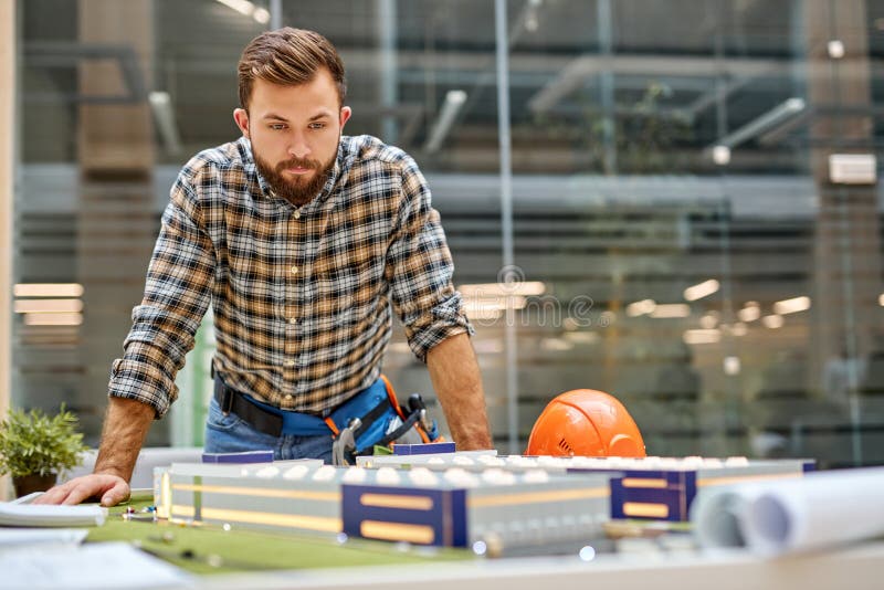 Portrait of Architect Man Working with House Building Project Stock ...