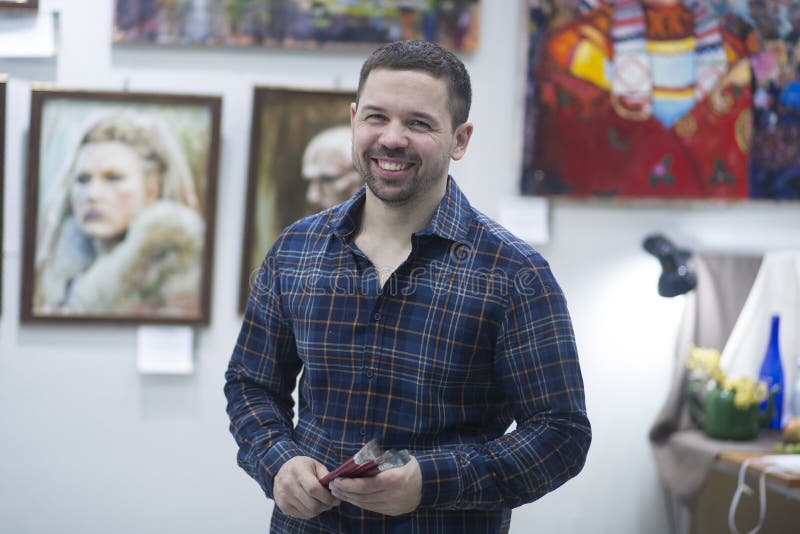 Portrait of the Artist in the Studio, Who Draws a Picture Stock Photo ...