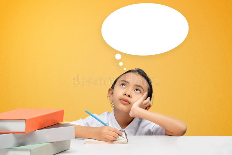 Portrait of an Asian Elementary School Student Girl with a Stack of ...