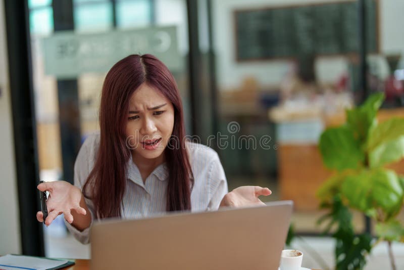Asian Female Employees Use Computers To Communicate with Partners ...