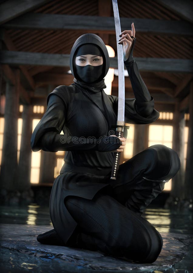 Portrait of an Asian Female Ninja Posing with Her Weapon. Stock ...