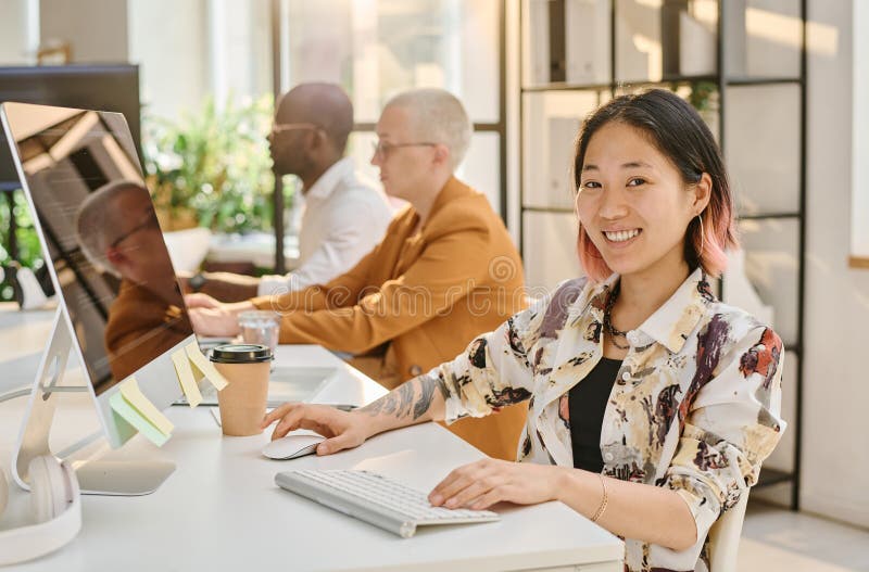 Asian Female Programmer Working on Computer Stock Photo - Image of ...
