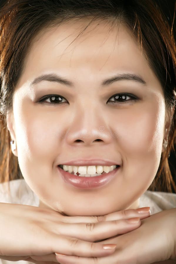 Portrait of Asian Girl Lean Straight on Her Hand Stock Photo - Image of ...