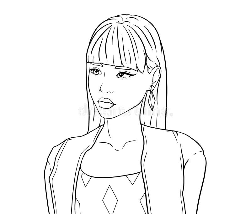 Portrait Of Asian Girl With Straight Hair Pretty To Look At Stock Illustration Illustration