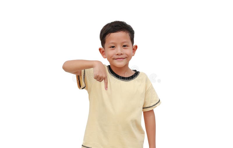 Portrait of Asian Little Boy Pointing Straight at You Isolated on White ...