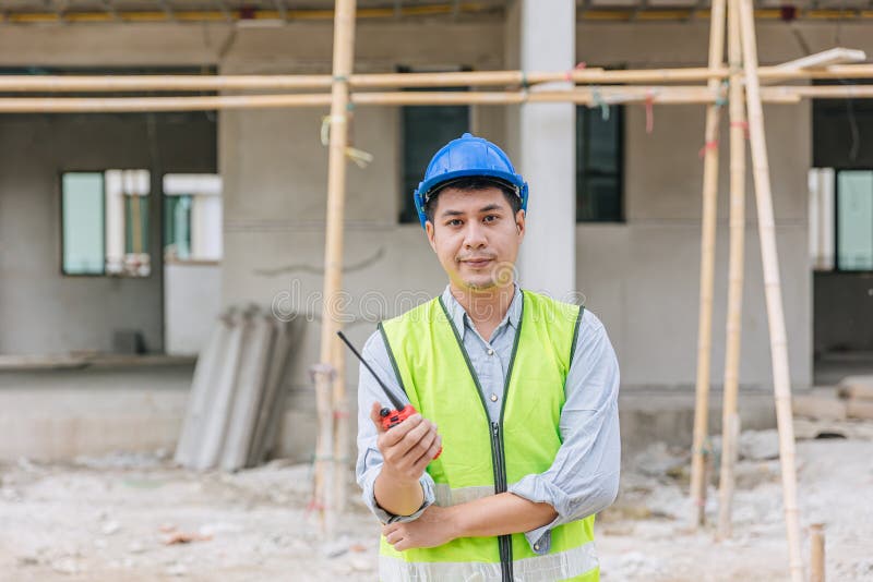Portrait Asian Male Builder Worker Foreman Engineer at Construction ...