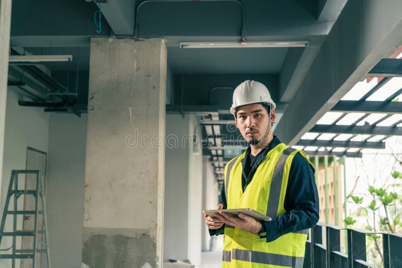 Portrait Asian Man Civil Engineer Working in Construction Site Stock ...