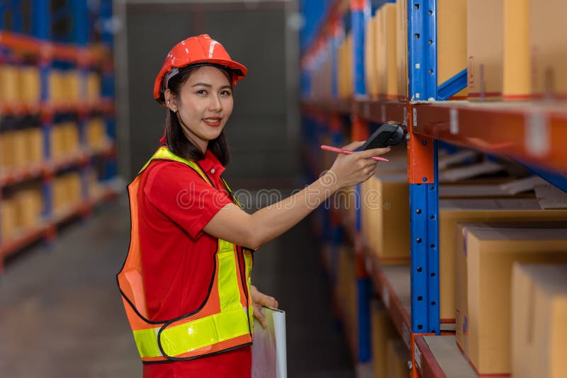 Warehouse Worker Working Together Teamwork. Cargo Shipping Inventory ...