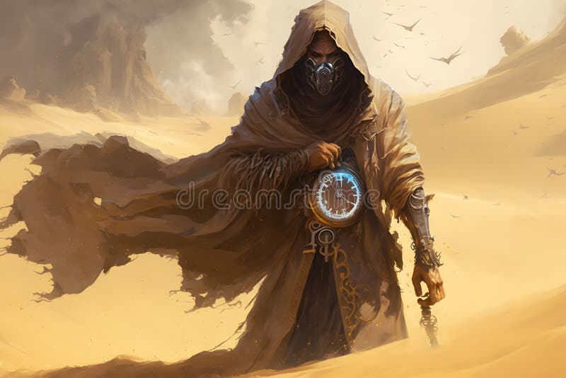 Portrait Of Assassin Against The Backdrop Of The Desert Neural Network Ai Generated Stock