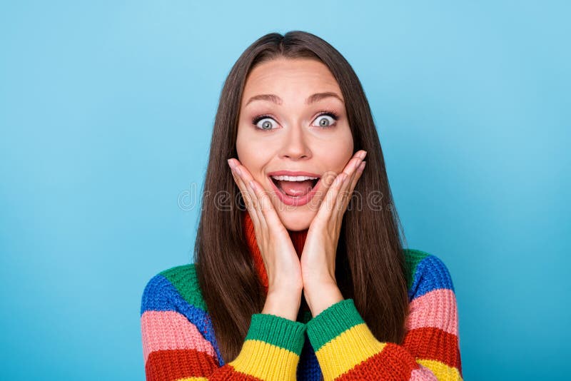 Portrait Of Astonished Crazy Positive Girl Impressed Incredible Novelty