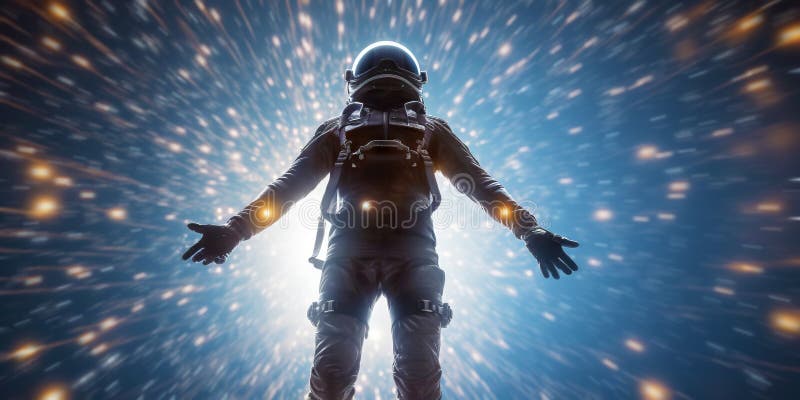 Portrait of Astronaut Floating in Space with a Asteroids, Space Rocks ...