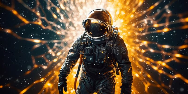 Portrait of Astronaut Floating in Space with a Asteroids, Space Rocks ...