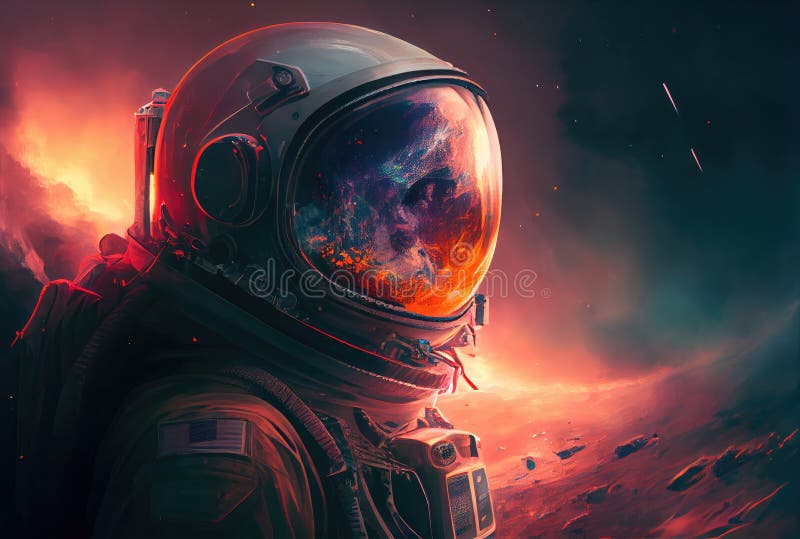 Portrait of Astronaut with Galaxy and Starry Planet in the Infinity ...