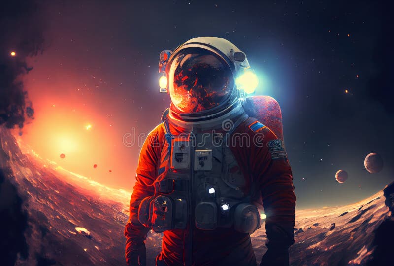 Portrait of Astronaut with Galaxy and Starry Planet in the Infinity ...