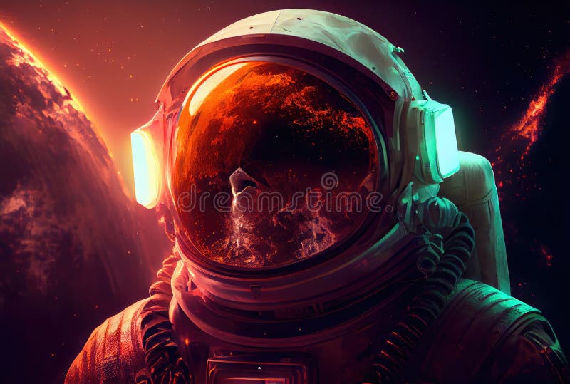 Portrait of Astronaut with Galaxy and Starry Planet in the Infinity ...