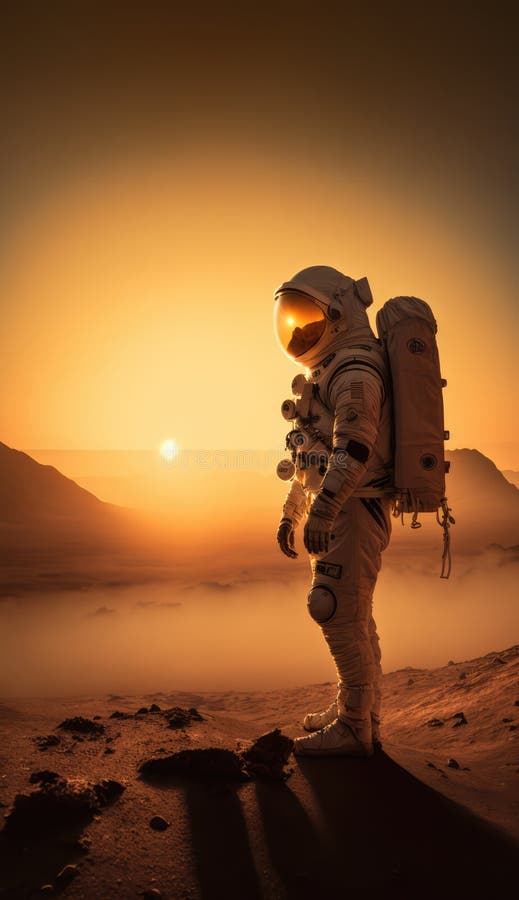 Portrait of a Astronaut Standing on Planet Mars Stock Illustration ...
