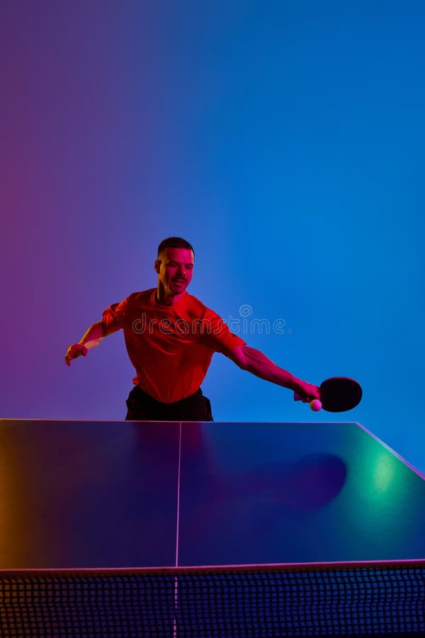 Portrait of Athletic Concentrated Man Training Hits Ball, Attack ...