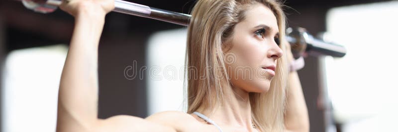 Portrait of an Athletic Woman Performing Pull-ups on Bar Stock Photo ...