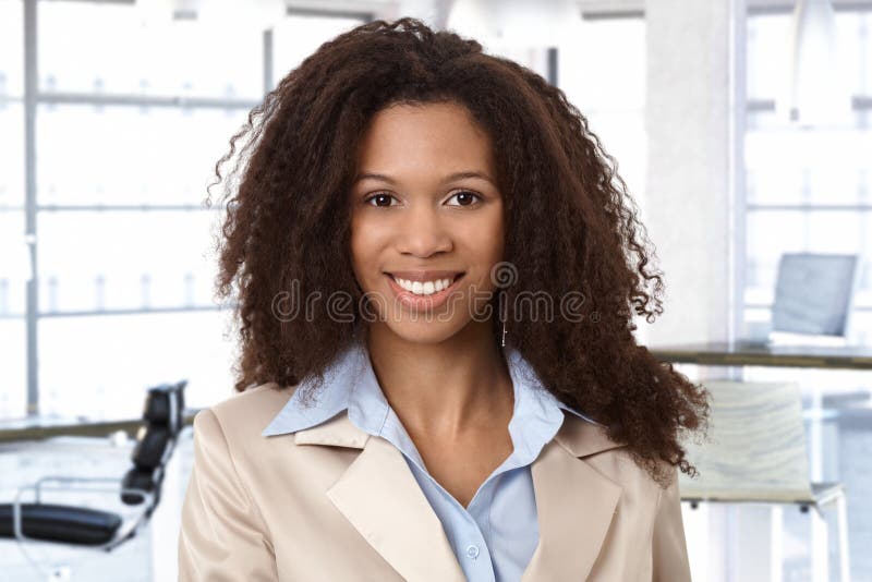 Portrait of Beautiful Smiling Office Worker Stock Image - Image of desk ...