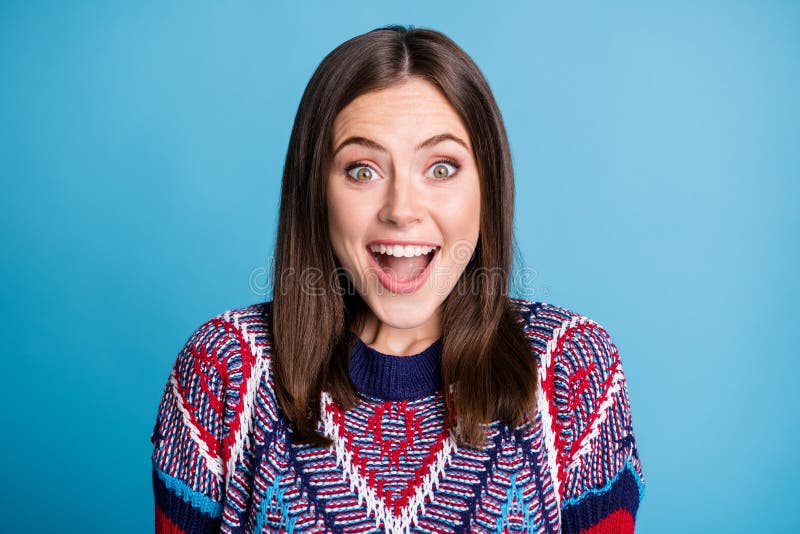 Portrait Of Attractive Amazed Cheerful Girl Good News Reaction Isolated