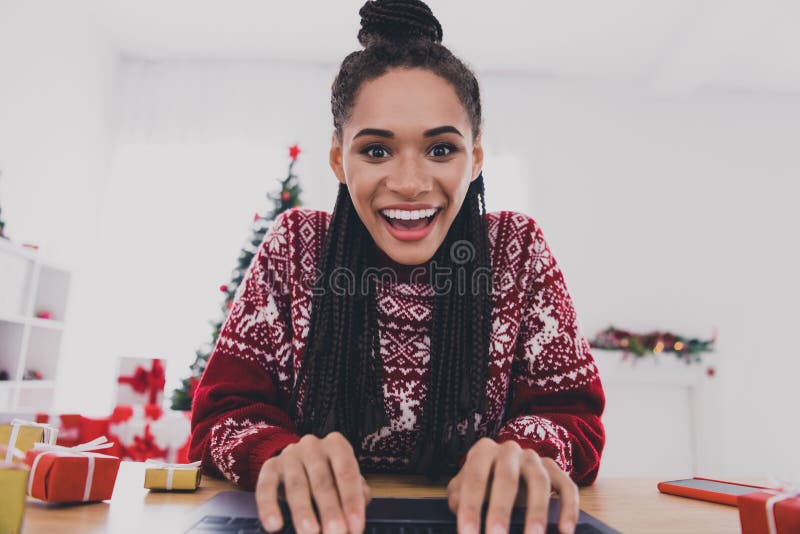 Portrait of Attractive Amazed Cheerful Girl Using Laptop Talking ...
