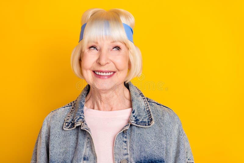Portrait Of Attractive Cheerful Bewildered Grey Haired Woman Thinking