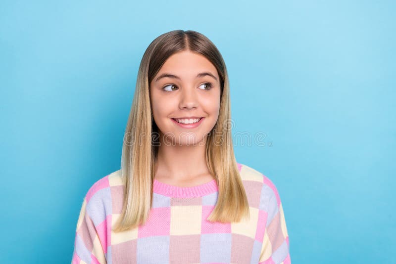 Portrait Of Attractive Cheerful Curious Girl Thinking Copy Space Place