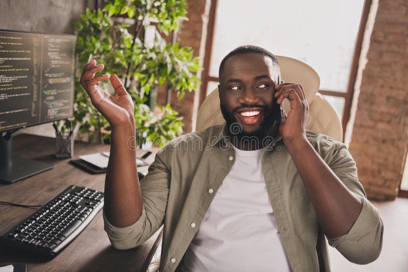 Portrait of Attractive Cheerful Skilled Guy Expert Web Designer Calling ...