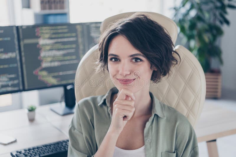 Portrait of Attractive Confident Experienced Girl Hacker Coder Quality ...