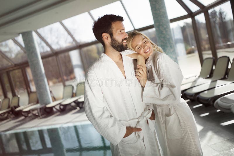Portrait of Attractive Couple in Spa Center Stock Image - Image of girl ...