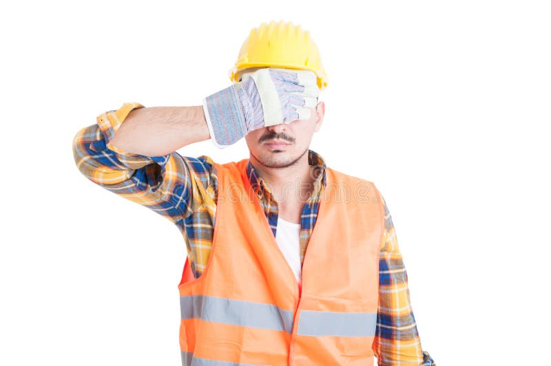 Portrait of Attractive Engineer Covering His Eyes Stock Photo - Image ...