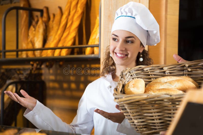 Portrait of Attractive Friendly Cook at Bakery Stock Photo - Image of ...