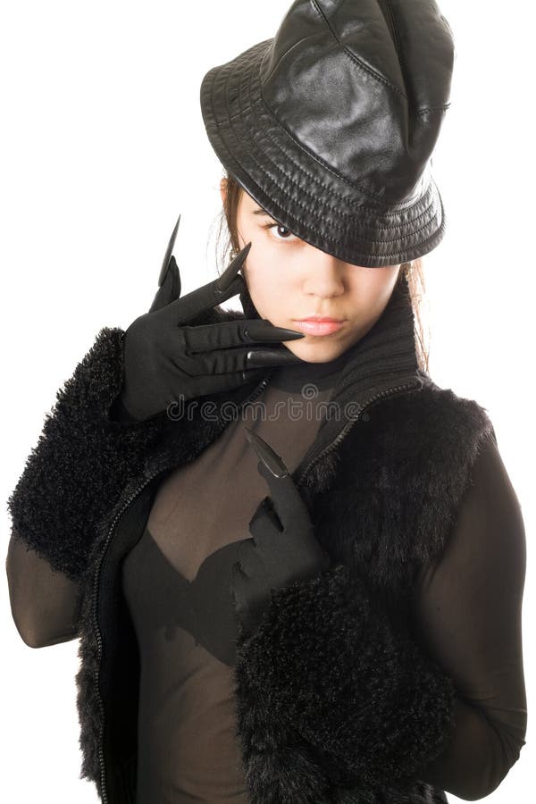 Portrait of Attractive Girl in Gloves with Claws Stock Photo - Image of ...