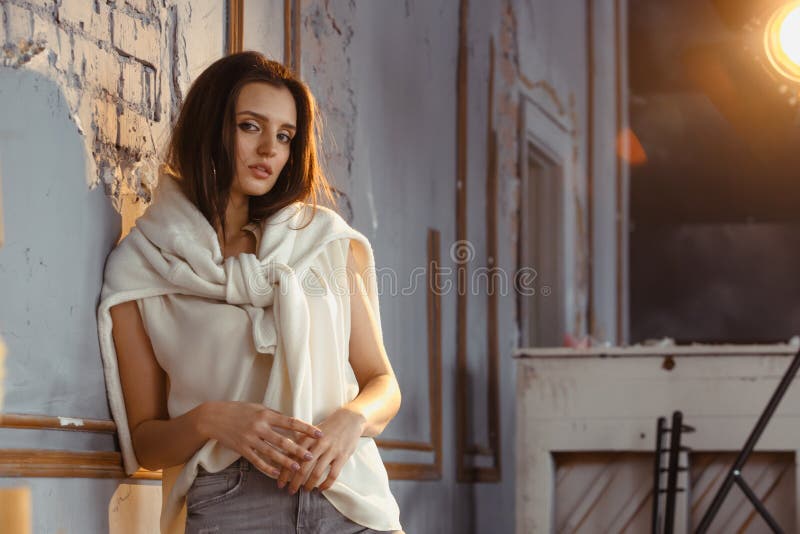 Portrait of an Attractive Girl on Loft Background Stock Photo - Image ...