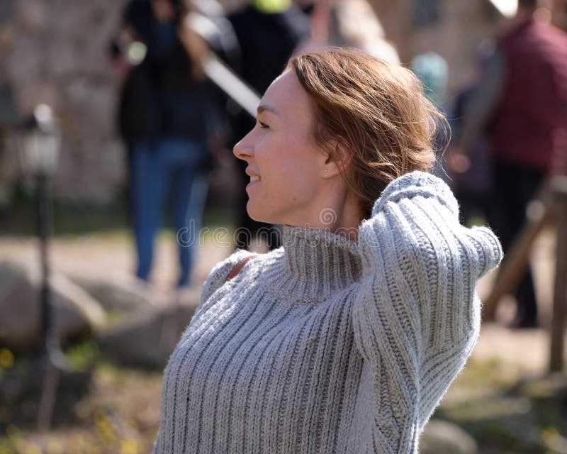 Portrait of an Attractive Girl on a Trip Side View Stock Photo - Image ...