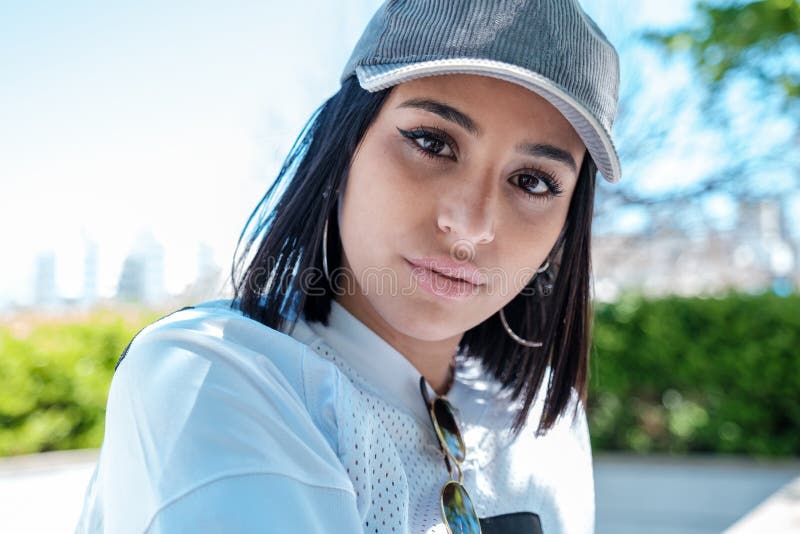 Portrait of an Attractive Girl Wearing a Cap Stock Image - Image of ...