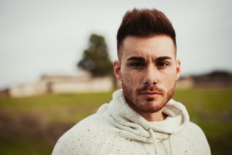 Portrait of attractive guy stock image. Image of beard - 80725381