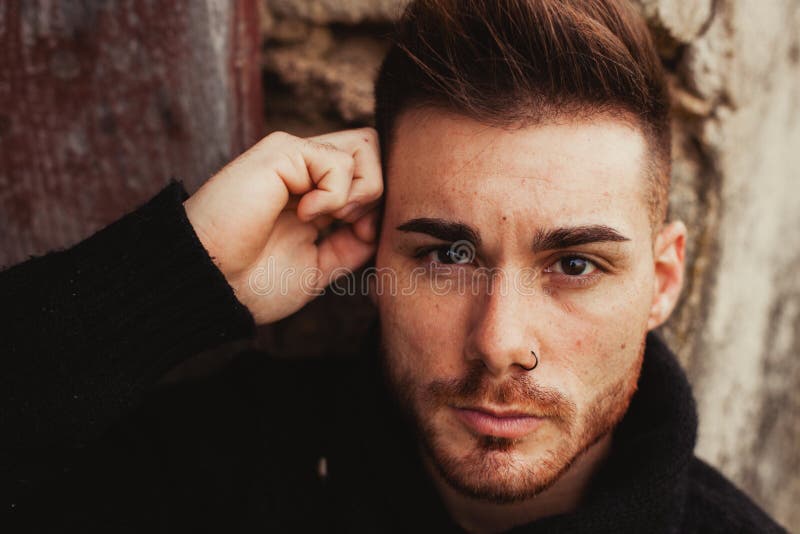 Portrait of Attractive Guy in a Old House. Stock Image - Image of ...