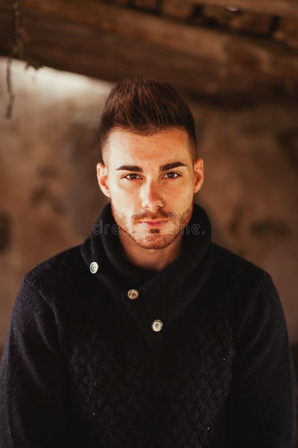 Portrait of Attractive Guy in a Old House Stock Image - Image of ...