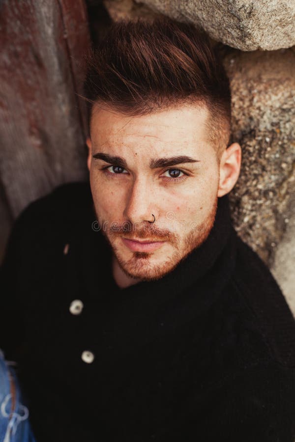 Portrait of Attractive Guy in a Old House. Stock Image - Image of ...