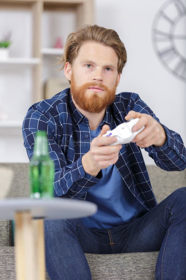 Portrait Attractive and Happy Guy Enjoying Playing Video Game Stock ...