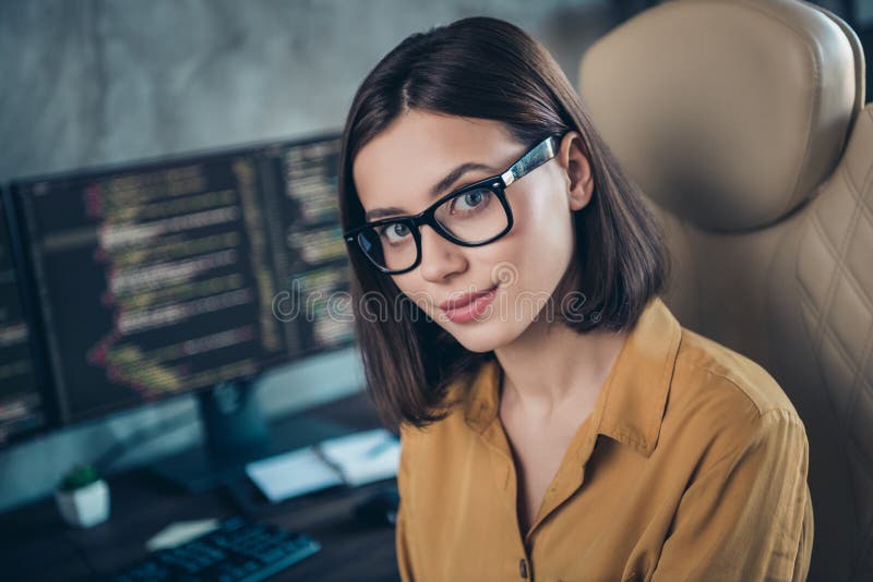 Portrait of Attractive Intellectual Girl Web Developer Service Network ...